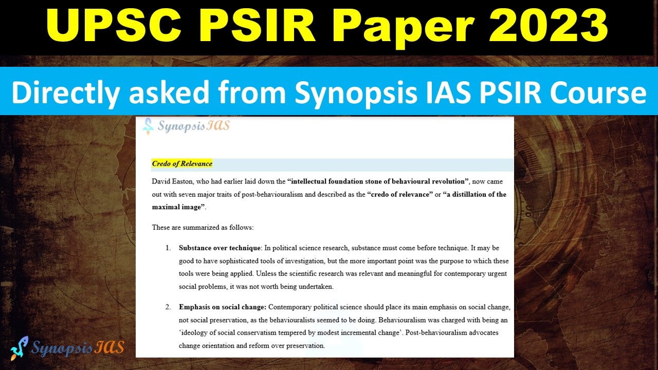 Synopsis IAS PSIR 2c 'Credo of Relevance' in post-behaviouralism ...